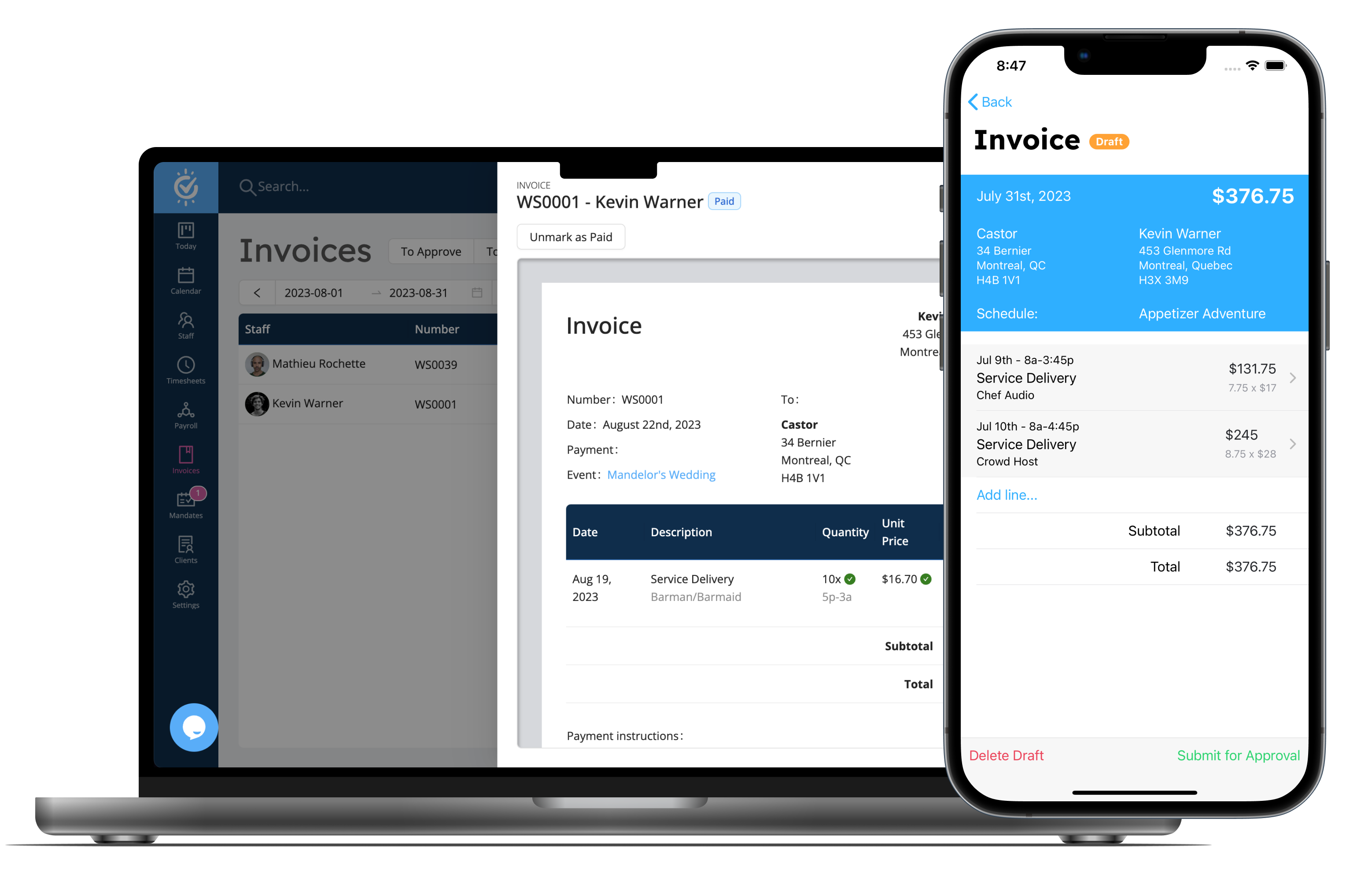 Staff Invoicing | Workstaff Shift Scheduling & Workforce Management