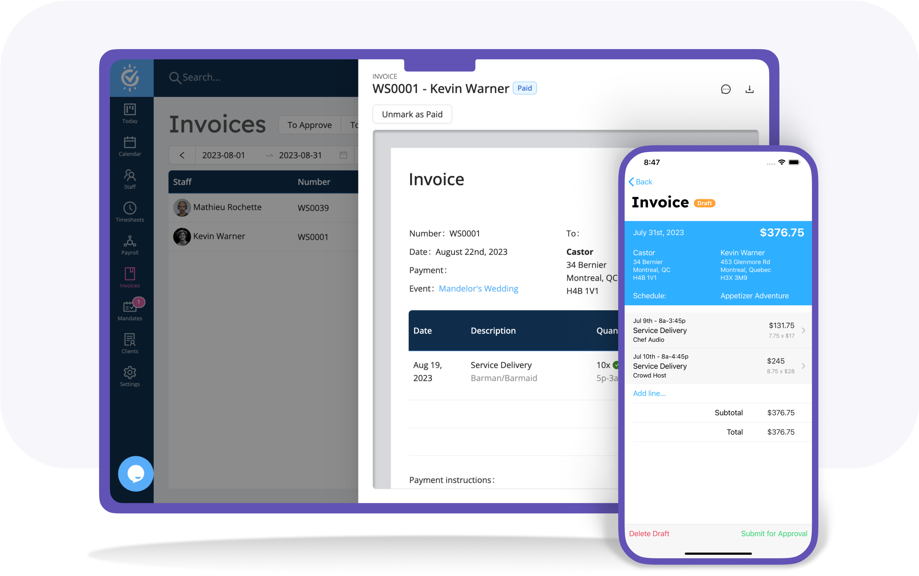 Staff Invoicing | Workstaff Shift Scheduling & Workforce Management
